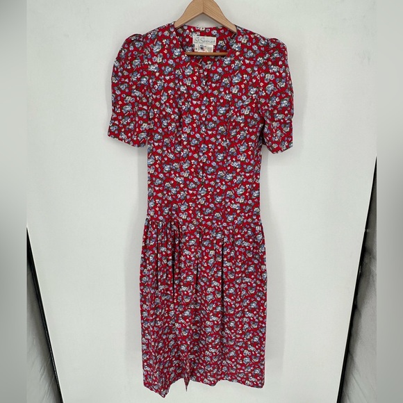 St. Simon | Dresses | St Simon Vintage Sz 2 Red Floral Dress Made In ...